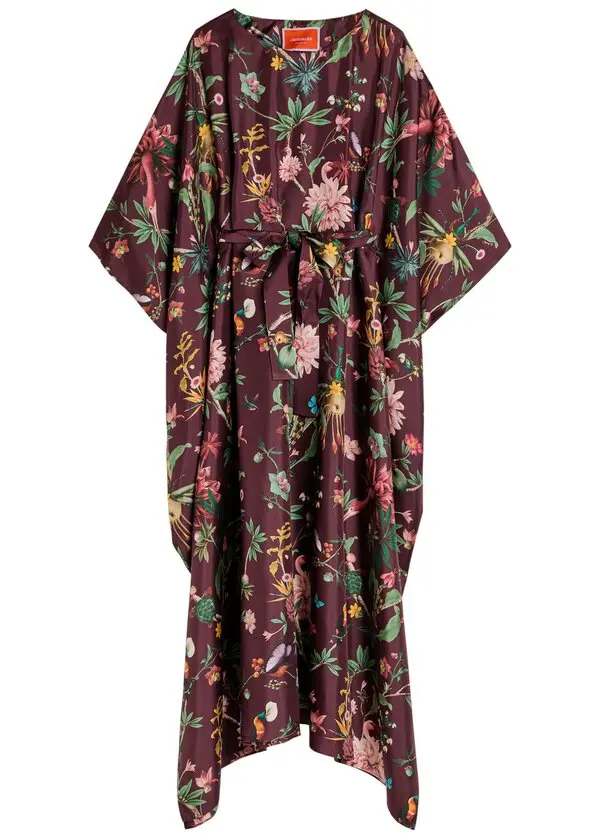 La DoubleJ Square Belted Printed Silk Kaftan Dress