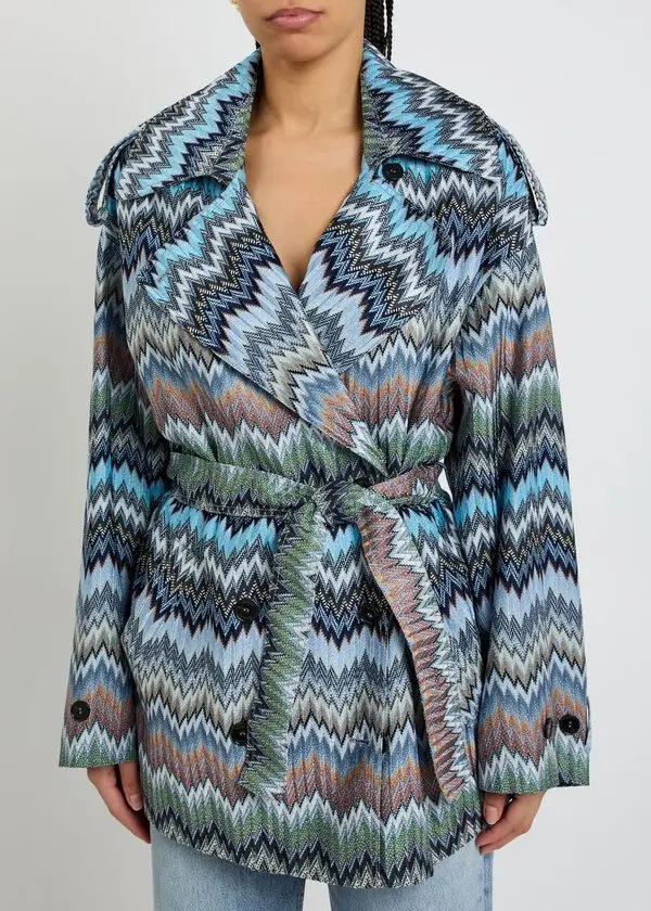 Missoni Zigzag Belted Fine-knit Trench Jacket