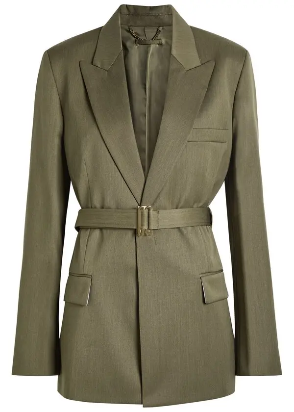 Victoria Beckham Belted Twill Blazer - Sage