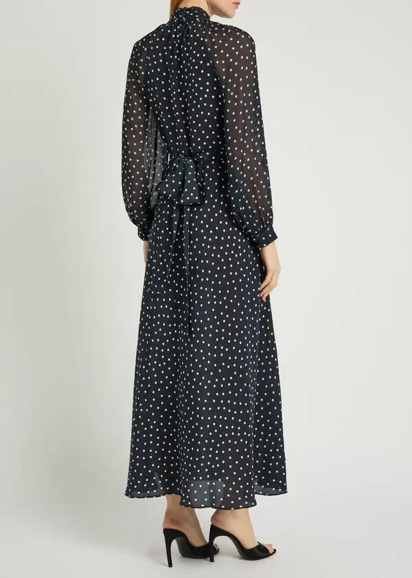 Rixo Paige Polka Dot Silk Midi Dress - Navy