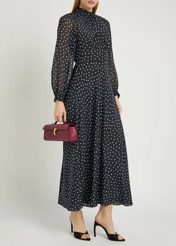 Rixo Paige Polka Dot Silk Midi Dress - Navy