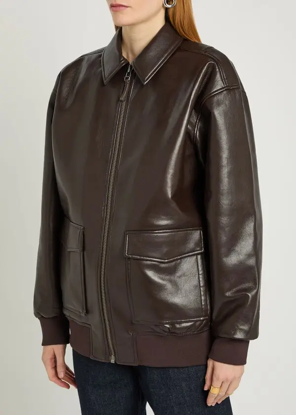 ANINE BING Kelanie Leather-blend Jacket - Dark Brown