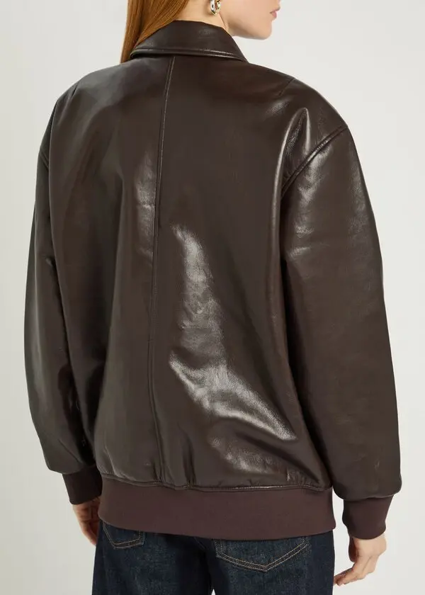 ANINE BING Kelanie Leather-blend Jacket - Dark Brown