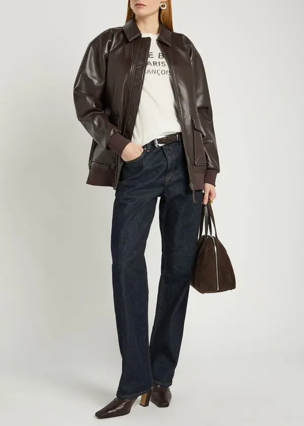 ANINE BING Kelanie Leather-blend Jacket - Dark Brown