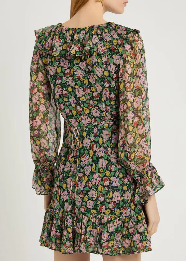 Rixo Shalyn Floral Chiffon Mini Dress - Black