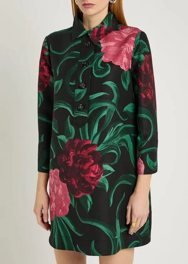 La DoubleJ Artemis Floral Mini Shirt Dress - Black