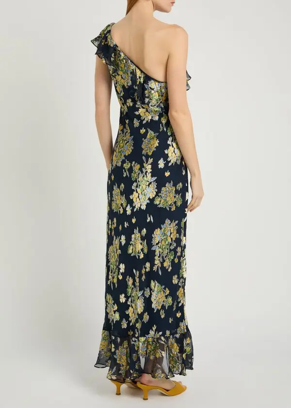 Rixo Floral One-Shoulder Chiffon Midi Dress - Multicoloured | Editorialist