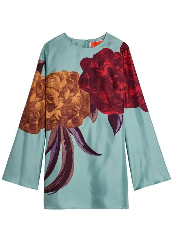 La DoubleJ Floral-print Silk Mini Dress - Blue