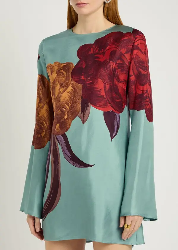 La DoubleJ Floral-print Silk Mini Dress - Blue