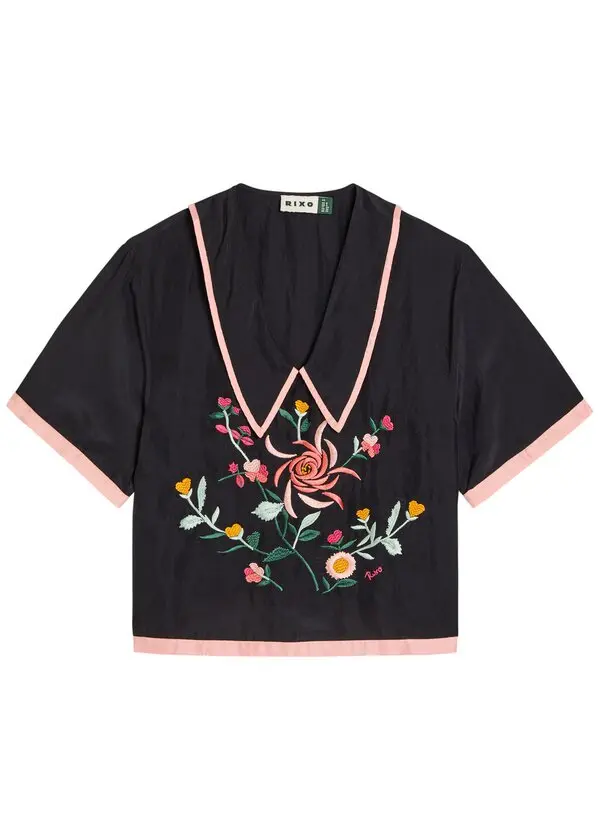 Rixo Nicolina Floral-embroidered Silk Top