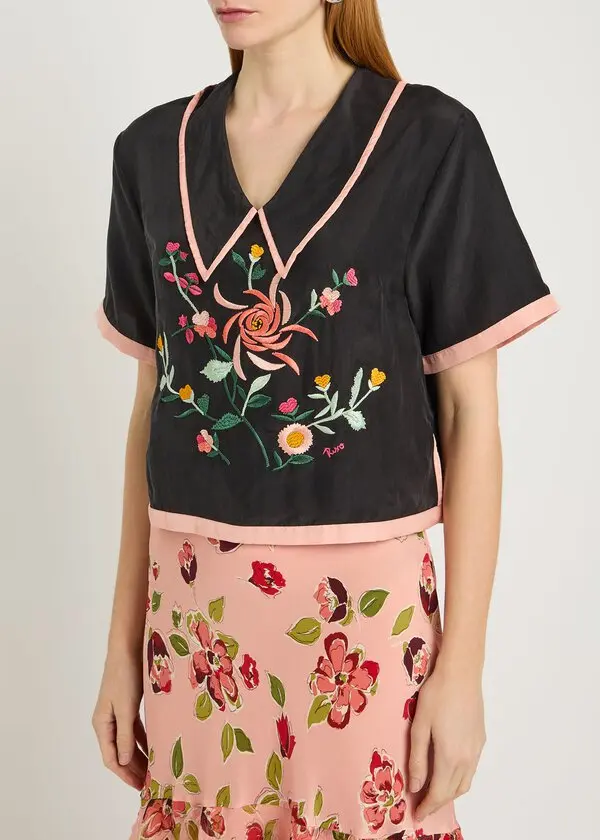 Rixo Nicolina Floral-embroidered Silk Top