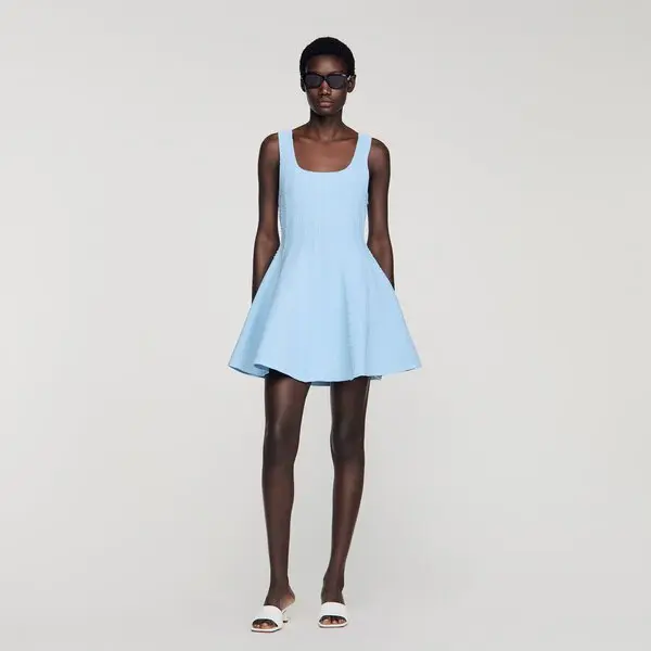 Sandro Beaded Knit Mini Dress - Sky Blue