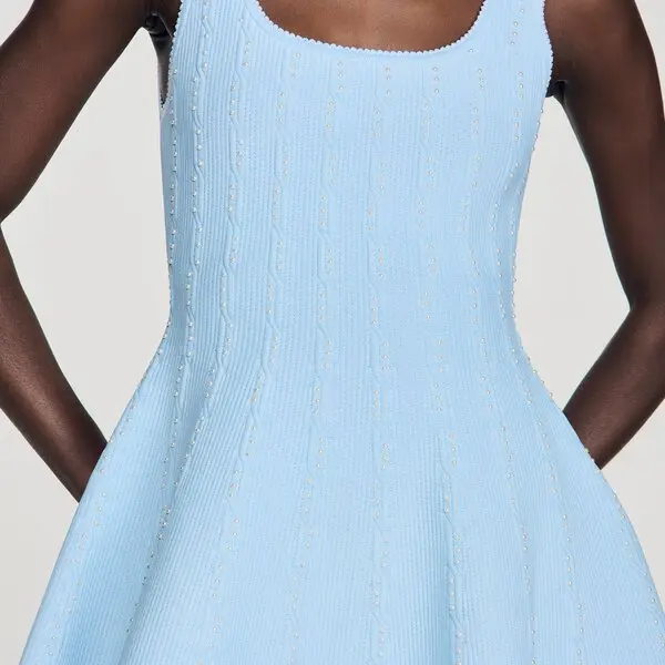 Sandro Beaded Knit Mini Dress - Sky Blue