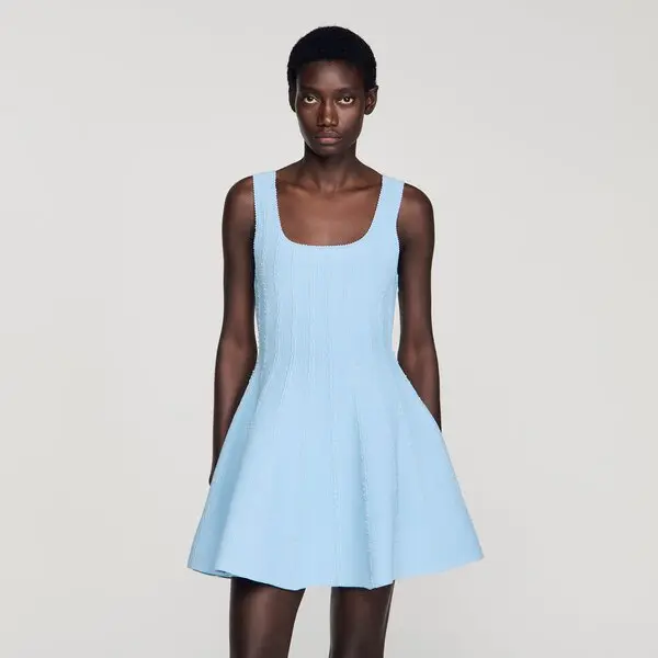 Sandro Beaded Knit Mini Dress - Sky Blue