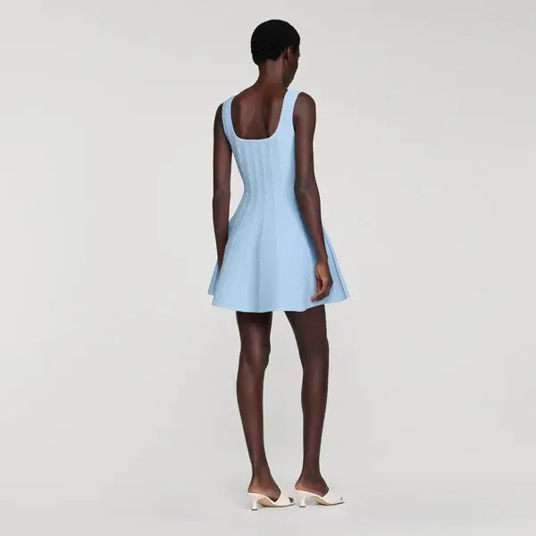 Sandro Beaded Knit Mini Dress - Sky Blue