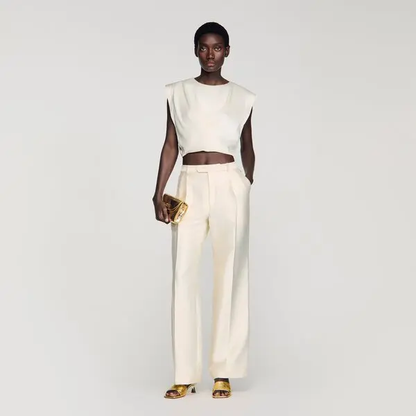 Sandro Plain Satin-effect Crop Top