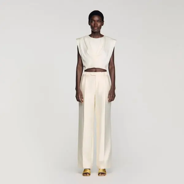 Sandro Plain Satin-effect Crop Top