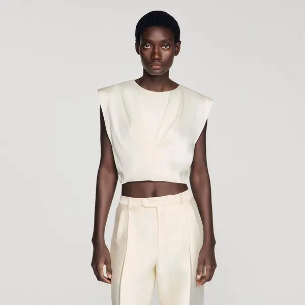 Sandro Plain Satin-effect Crop Top