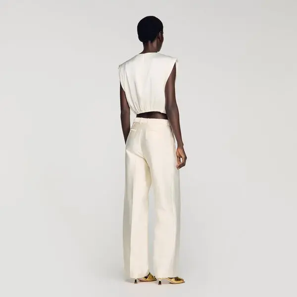 Sandro Plain Satin-effect Crop Top