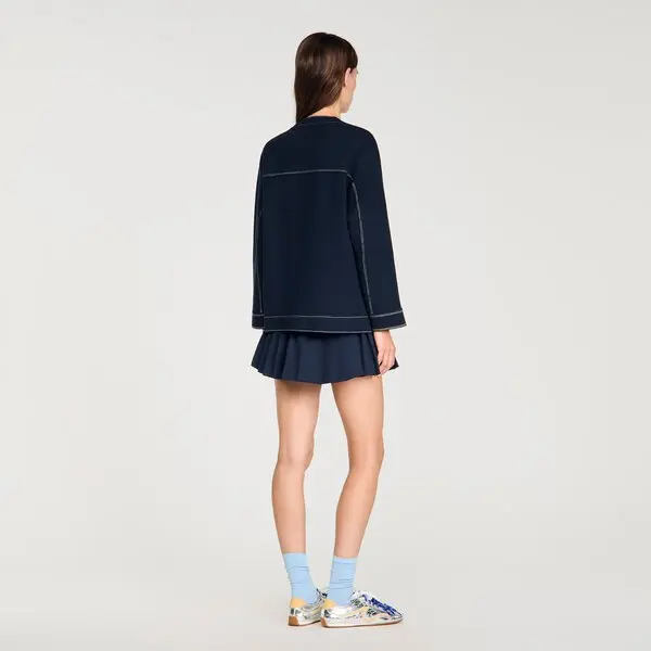Sandro Contrast Stitch Oversized Cardigan - Navy Blue