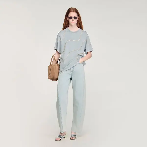 Sandro Rhinestone Embellished T-shirt - Grey