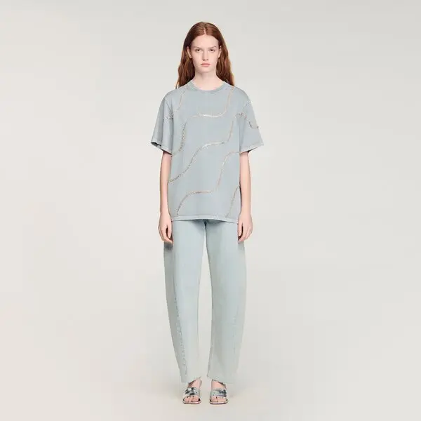 Sandro Rhinestone Embellished T-shirt - Grey