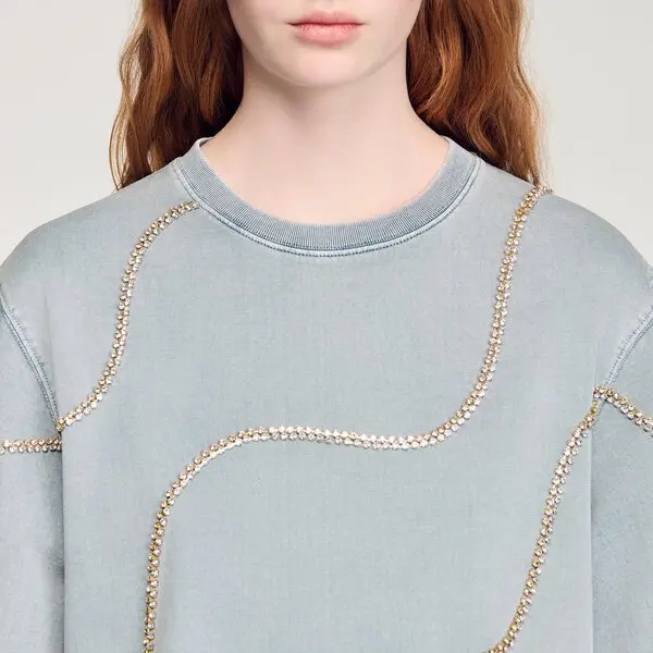 Sandro Rhinestone Embellished T-shirt - Grey