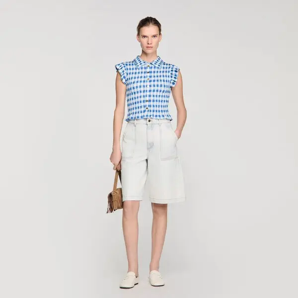 Sandro Gingham Smocked Shirt
