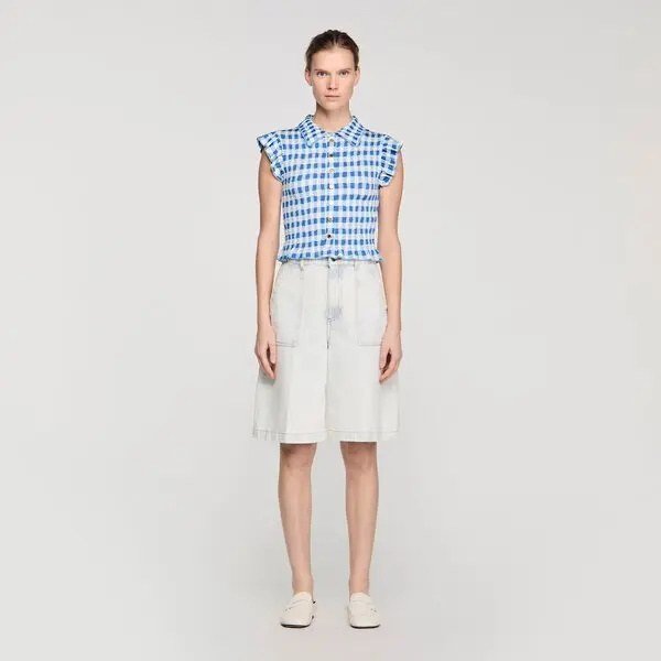 Sandro Gingham Smocked Shirt