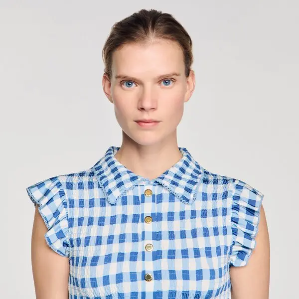 Sandro Gingham Smocked Shirt