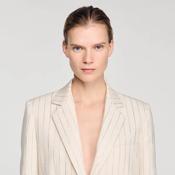 Sandro Striped Tailored Jacket - Ecru / Silver