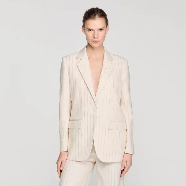 Sandro Striped Tailored Jacket - Ecru / Silver