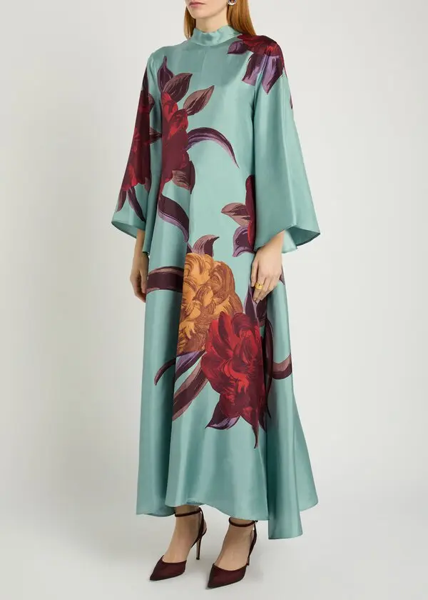 La DoubleJ Magnifico Floral-print Silk Maxi Dress - Blue