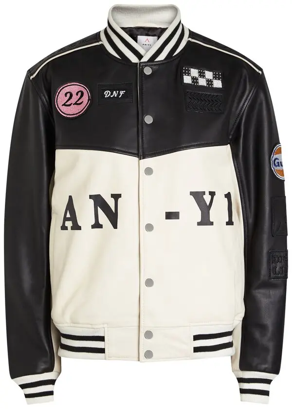 AN-Y1 Quilted Appliquéd Leather Jacket - Black And White