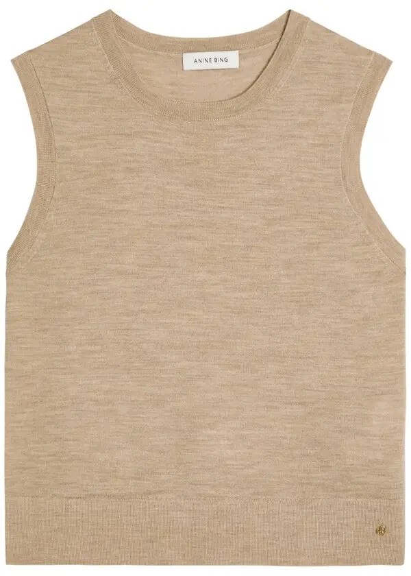 ANINE BING Moni Wool And Cashmere-blend Tank - Taupe