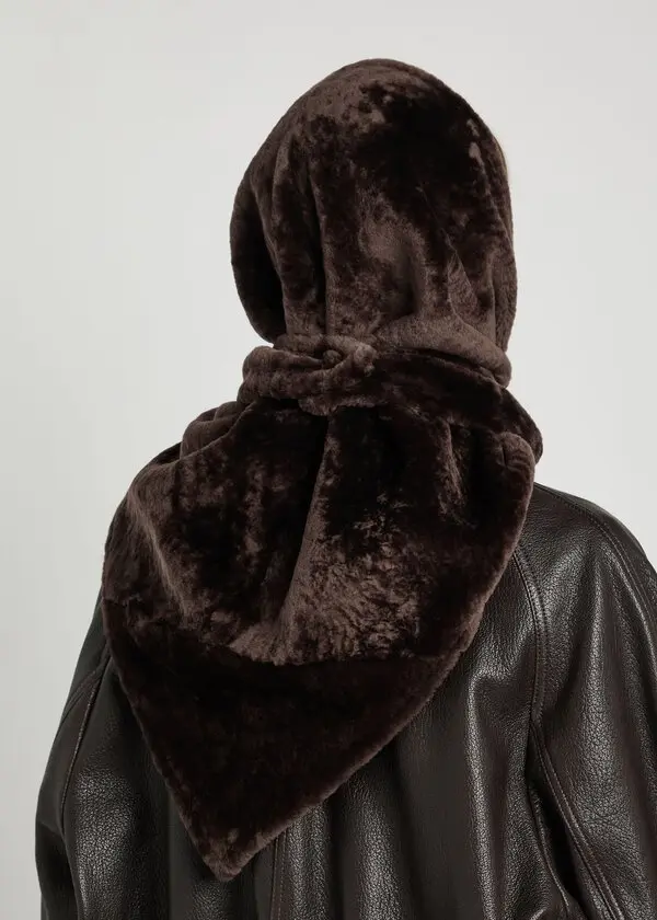 Nour Hammour Shearling Head Scarf - Brown