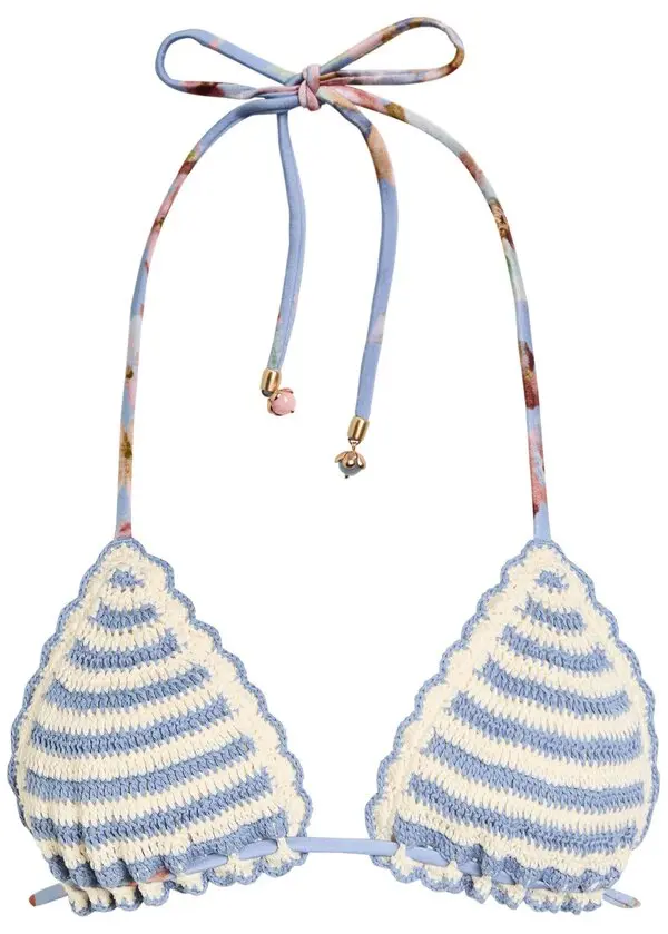 Zimmermann Awaken Striped Crochet Bikini Top - Blue