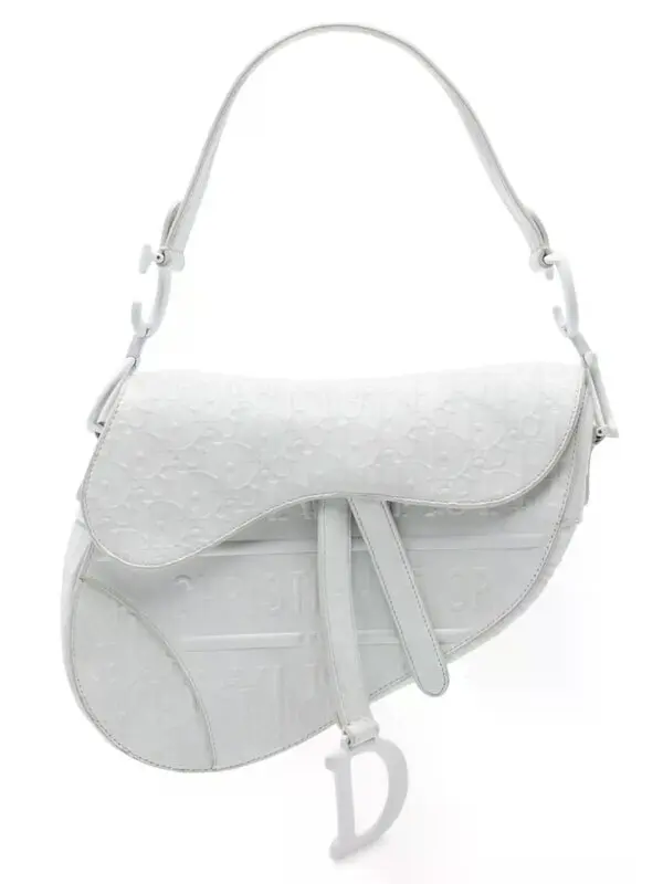 Dior 2010 Oblique Embossed Calfskin Saddle Bag - White