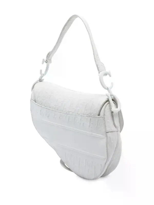 Dior 2010 Oblique Embossed Calfskin Saddle Bag - White