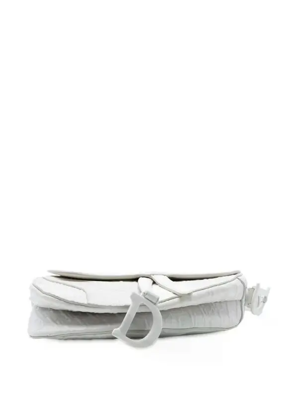 Dior 2010 Oblique Embossed Calfskin Saddle Bag - White