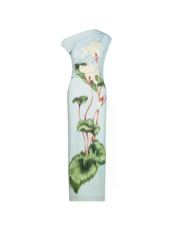 Oscar De La Renta Asymmetric Floral Maxi Dress - Blue
