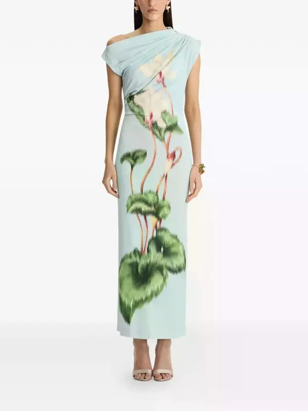 Oscar De La Renta Asymmetric Floral Maxi Dress