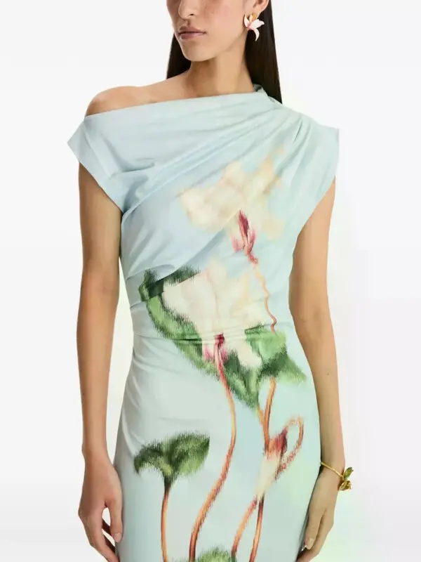 Oscar De La Renta Asymmetric Floral Maxi Dress