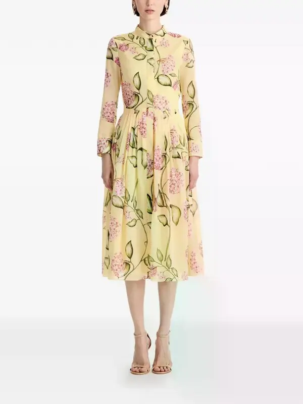 Oscar De La Renta Floral Print Cotton Poplin Maxi Dress