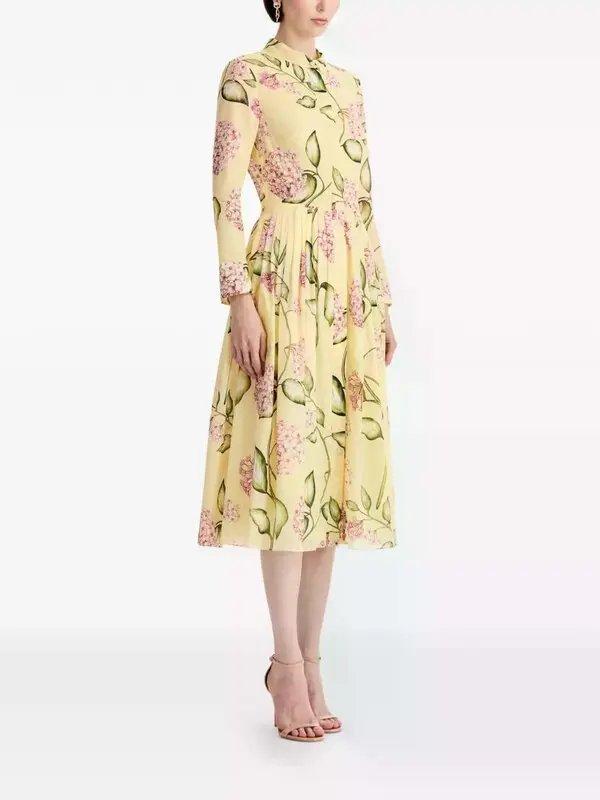 Oscar De La Renta Floral Print Cotton Poplin Maxi Dress