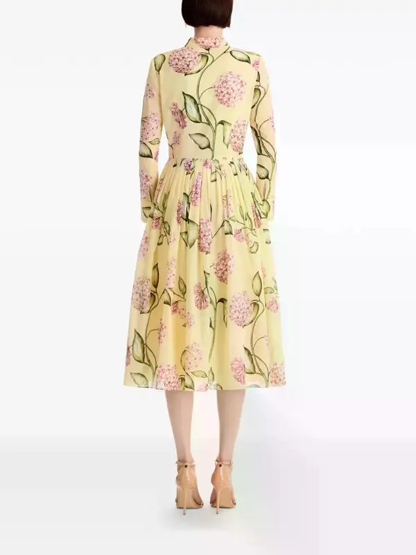 Oscar De La Renta Floral Print Cotton Poplin Maxi Dress