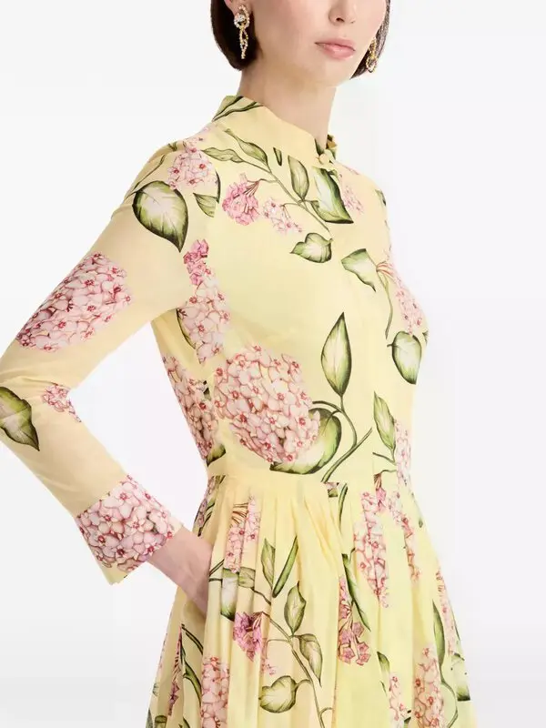 Oscar De La Renta Floral Print Cotton Poplin Maxi Dress