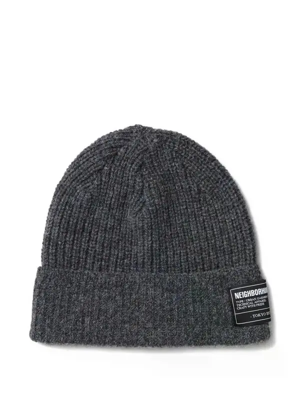 NEIGHBORHOOD Ribbed Beanie Hat With Logo Patch - Grey