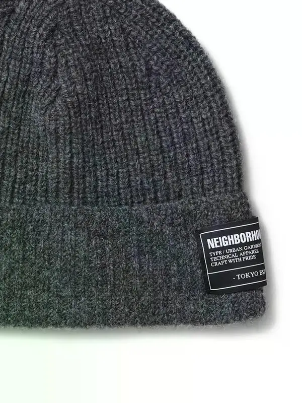 NEIGHBORHOOD Ribbed Beanie Hat With Logo Patch - Grey