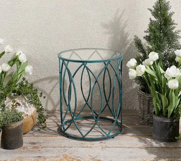 VALERIE PARR HILL As Is Indoor/outdoor Round Glass & Metal Accent Table - One-color
